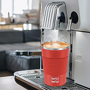 WETOWETO 12oz Reusable Coffee Cup, Coffee Travel Mug with Lid, Spill Proof Thermal Mug, Double-Walled Insulated Cup, Stainless Steel Portable Cup for Hot and Cold Drinks(Red)