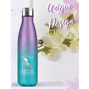 Onebttl Horse Gifts for Girls, Women, Insulated Stainless Steel Water Bottle, Horse Stuff for Equestrians, Cowgirls on Birthday, Christmas, Violet-Blue Glitter, Just a girl who loves horses