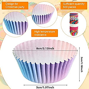 600 Pieces Rainbow Cupcake Liners Rainbow Cupcake Wrappers Baking Cups Cupcake Liners, Colorful Cake Paper Cup Rainbow Baking Cups for Cake Candy Make Baking Supplies (Vivid Style)