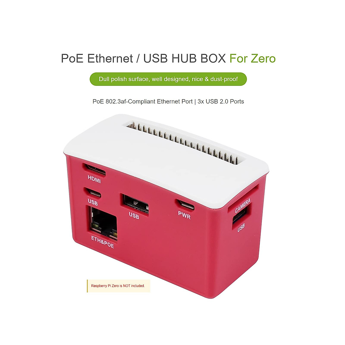 waveshare PoE Ethernet USB HUB HAT with Box ABX Case for Raspberry Pi Zero/Zero W/2 W/Zero WH/2 WH, with 1 RJ45 10/100M Ethernet Port, 3 USB Ports Compatible with USB2.0/1.1,802.3af-Compliant