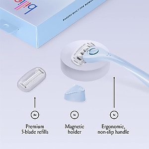 Billie Razors for Women Shaving Kit – Women’s Razor + 4 x 5-Blade Razor Refills + Magnetic Holder + Women’s Razor Travel Case - Cool Blue