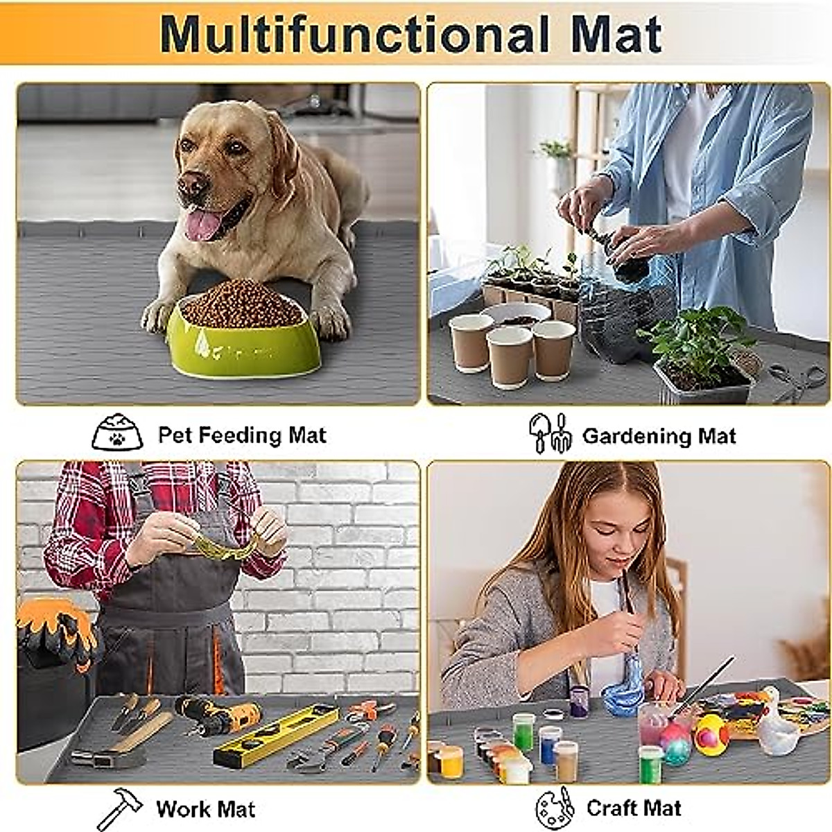 Under Sink Mat for Kitchen Waterproof, 34" × 22" Silicone Bathroom Sink Mat, under sink Liner drip tray and protectors for bottom of kitchen sink, Fits 36'' Stand Cabinets (Gray)