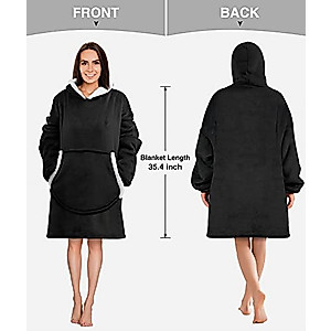 Wearable Blanket Super Warm and Cozy Fleece Sweatshirt Giant Blanket Hoodie for Women and Men, Large Front Pocket
