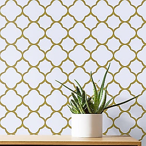 Feisoon 17.7" ｘ118 White and Gold Trellis Wallpaper Peel and Stick Trellis Contact Paper Removable Wallpaper Self Adhesive Wallpaper Modern Trellis Wallpaper for Wall Furniture Decor Vinyl Roll