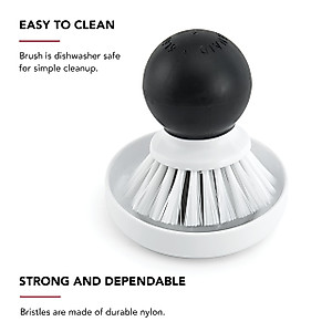 KitchenAid Palm Brush With Dish Tray to Keep Countertops Dry and Clean, Durable Nylon Bristles for Tough Cleaning, Dishwasher Safe, 2-Piece, Black