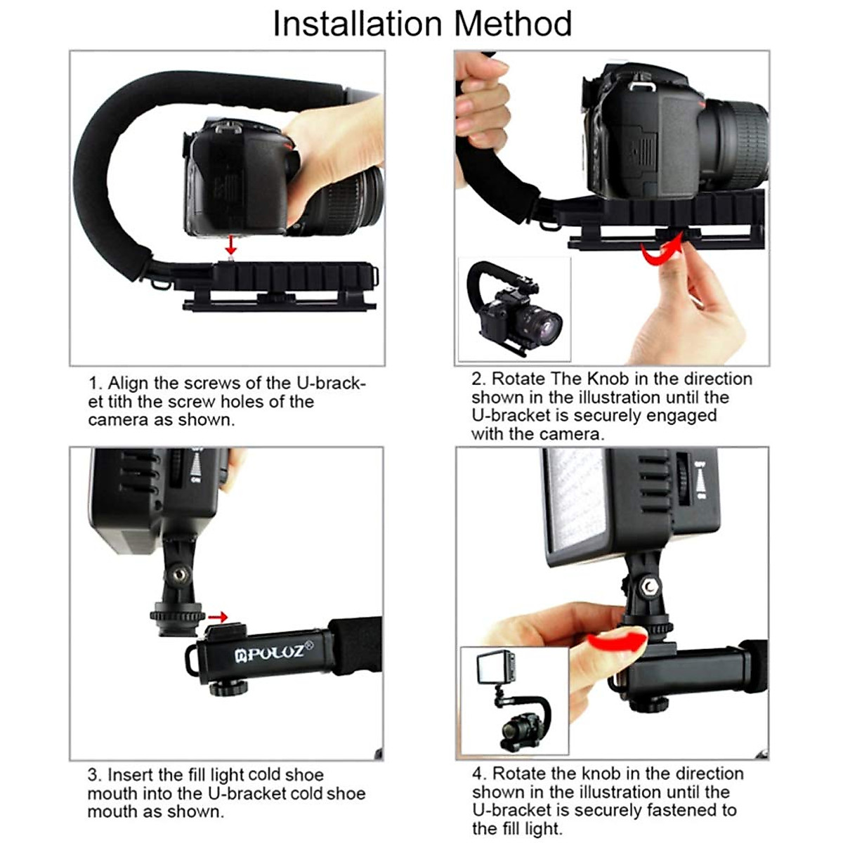 Hemobllo U-Shaped Portable C-Frame Set Camera Equipment U Shape Camera Mount Handle Grip Video Action Stabilizing Vlogging Video Stabilizer Gimbal Camera Mount Cell Phone Metal Low Frame