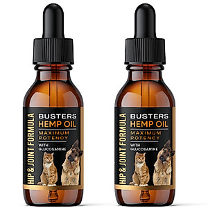 Busters Hip and Joint Hemp Oil for Dogs Formula with Glucosamine, 2Pack 2Month Supply, Pain Relief for Cats, and Pets, Advanced Mobility Support