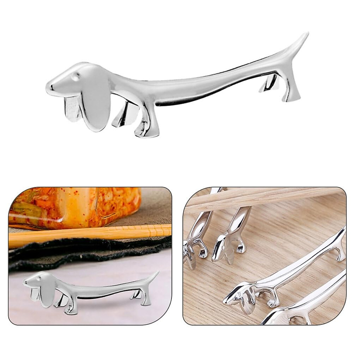 Luxshiny Dog Chopsticks Holder 3pcs Metal Dachshund Chopstick Rest Pillow Puppy Spoon Fork Rack Stand for Spoon Fork Tableware Brush Home Kitchen Table Decoration
