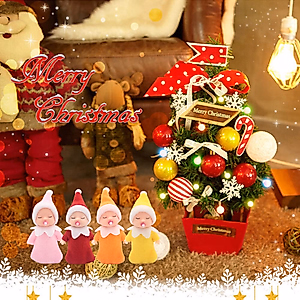 WULEEUPER Sleeping Elf Doll with Pacifier | Christmas Miniature Elf Doll Toys | New Year Holiday Decoration Party Gift (Pink)