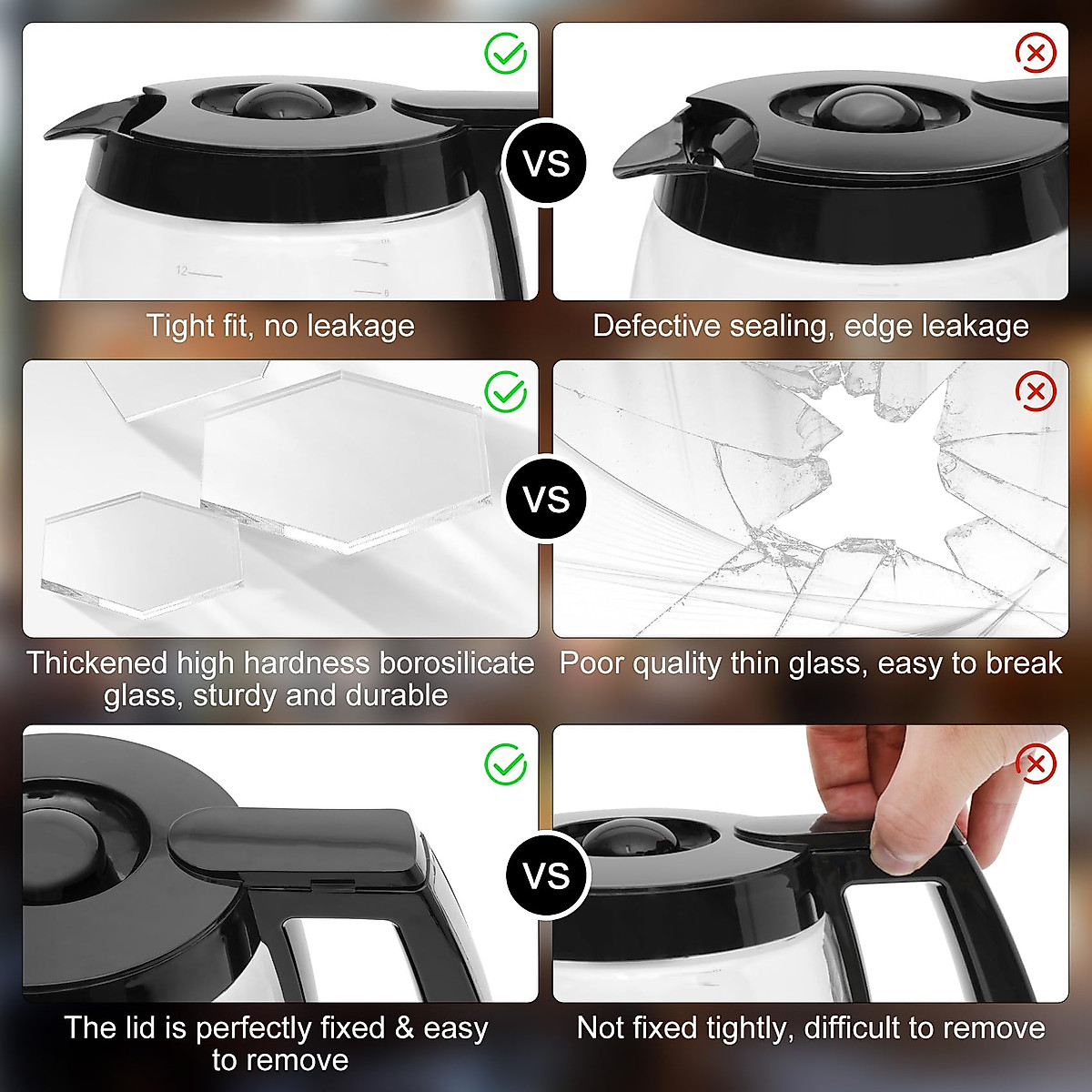 Coffee Pot Replacement 12 Cup for cuisinart Carafe DCC-1200PRC Fit for cuisinart Coffee Maker DCC-1100BK DCC-1200 DCC-2650 CHW-12 CHW-12P1 SS -12 etc