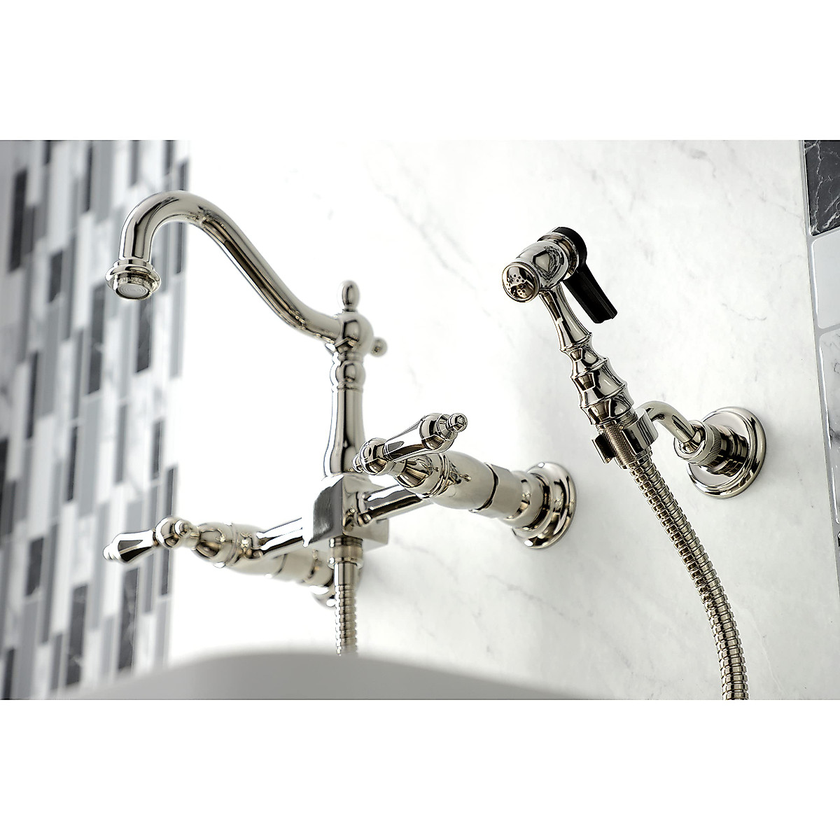 Kingston Brass KS1266ALBS Heritage Bridge Kitchen Faucet, Polished Nickel