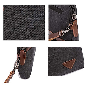 Canvas Wristlets Bag Large Clutch Bag Wallet Purse Zipper Pouch Handbag Organizer with Leather Strap Wristlet Purse for Men (Black)