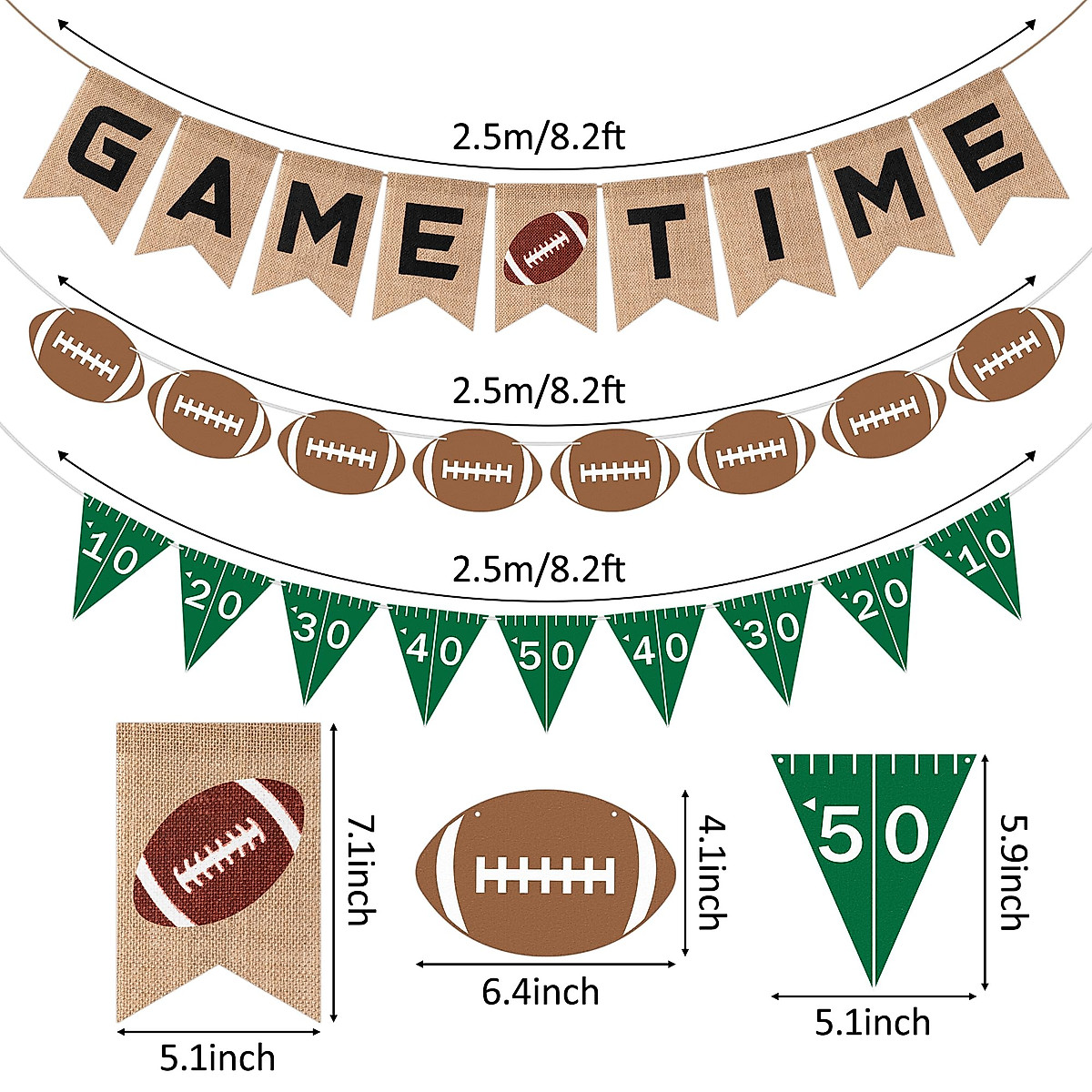 3sscha 3pcs Football Burlap Banners - Football Felt Banner Game Time Yard Line Hanging Decoration Sports Rustic Bunting Flag Photo Prop Backdrop for Baby Shower Game Day Birthday Party Favor Supplies