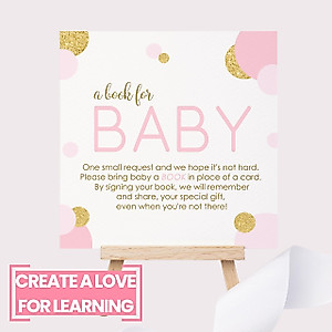 Pink and Gold Books for Baby Shower Cards, Invitation Inserts Girls Book Request, Bring Book Instead of Cards Poem, Cute Storybook-Theme Ideas, 25 Pack
