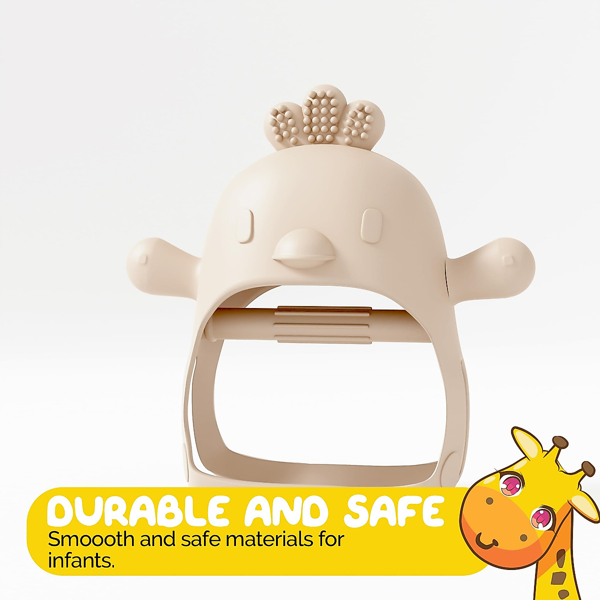 Beige Pacifier Teether Toy Never Drop Baby Teether Wrist Wearable Baby Teether Beige Baby Toys - Little Chick Newborn Toys by Muqee Peeko in Baby Safe Silicone Baby teether