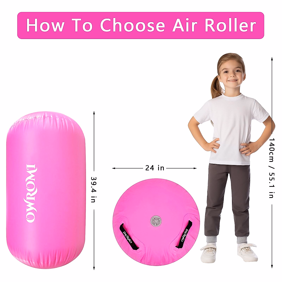 Inflatable Gymnastics Air Mat Tumble Track with Gymnastics Air Barrel - Inflatable Air Spot Tumbler Backbend Trainer Air Roller Tumbling Mat with Electric Pump