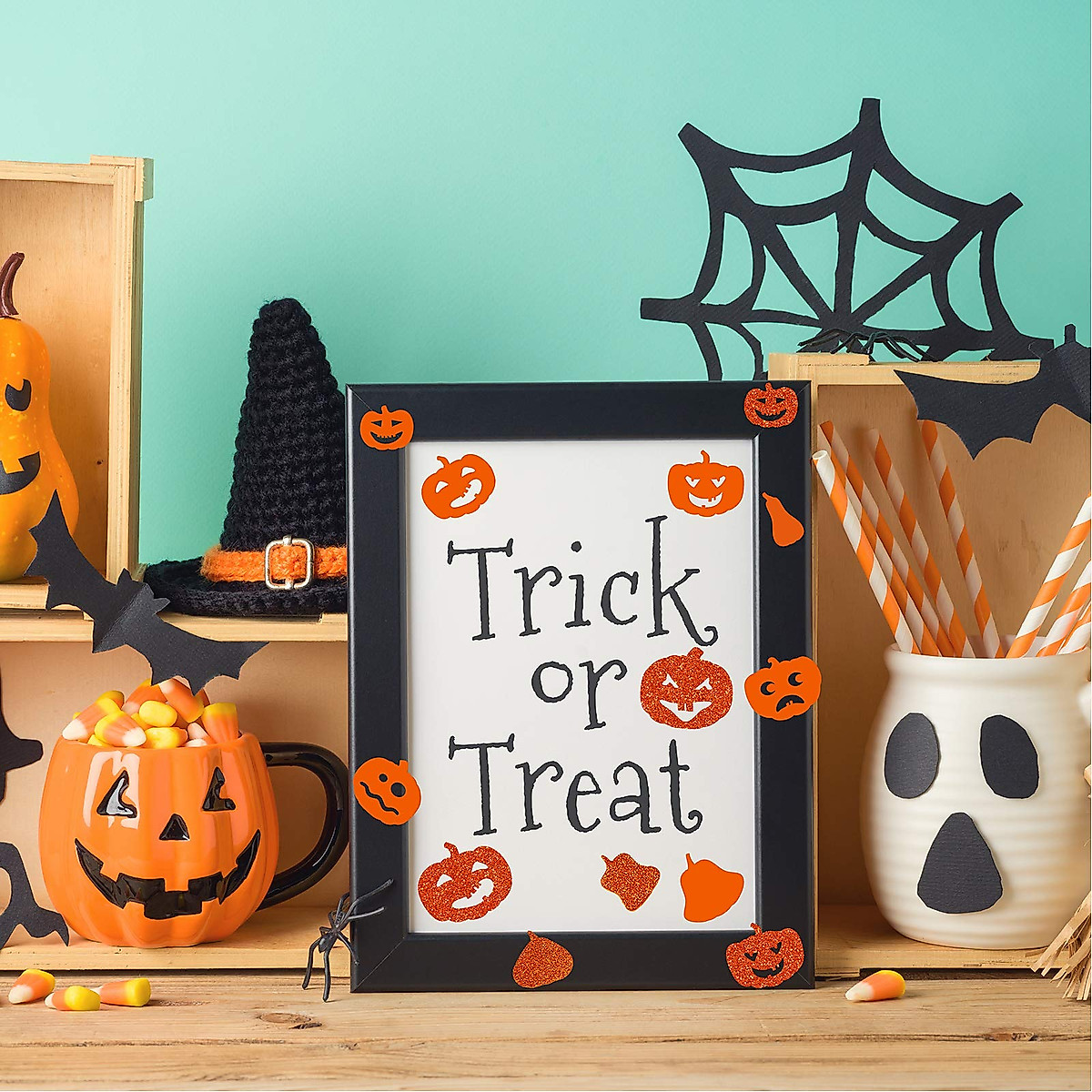 512 Pcs Bulk Foam Halloween Pumpkin Shapes Jack-O'-Lantern Cutouts Stickers Self Adhesive Pumpkin Stickers 1" 1.5" 2" Embellishments for Kids Art Craft Trick-or-treat Favors Halloween Fall Decoration