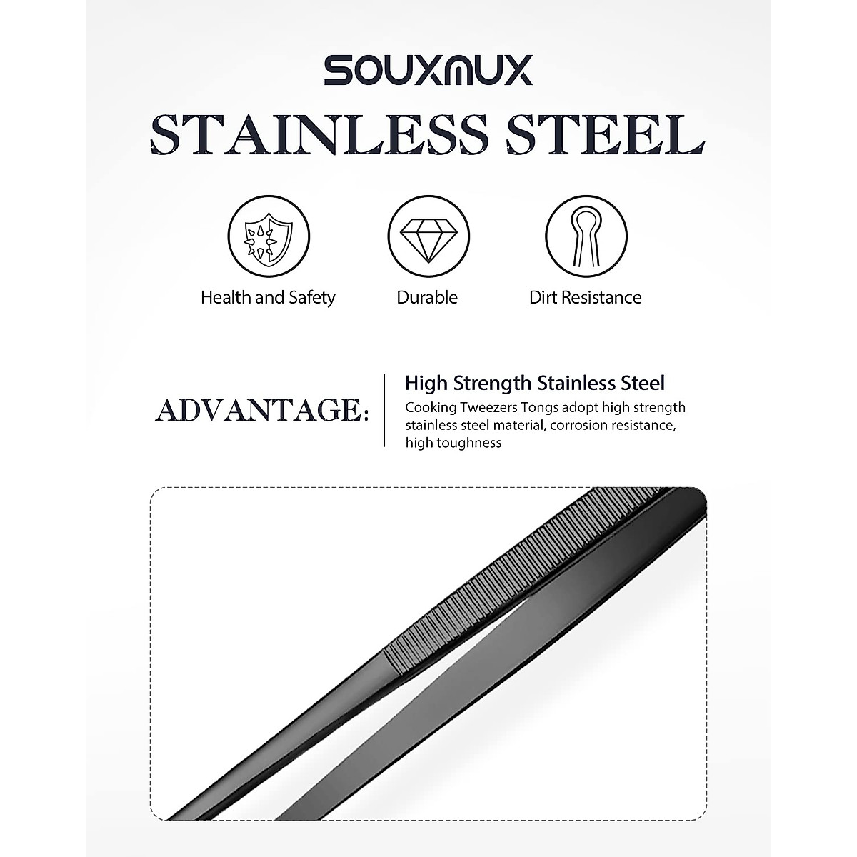 12-inch Cooking Tweezer and Curved Tong Set, Tongs Precision Serrated Tips, Stainless Steel Professional Chef Tweezer Kitchen Tools for BBQ, Plating and Serving