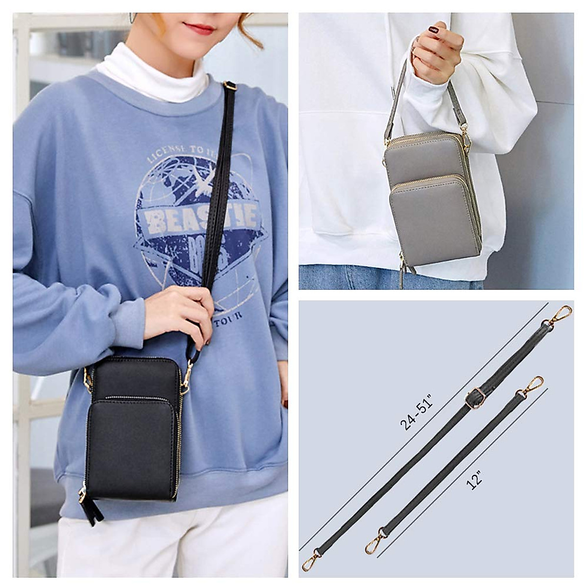 Lightweight PU Leather Phone Purse with Touchscreen Window & 2 Straps (Pink)