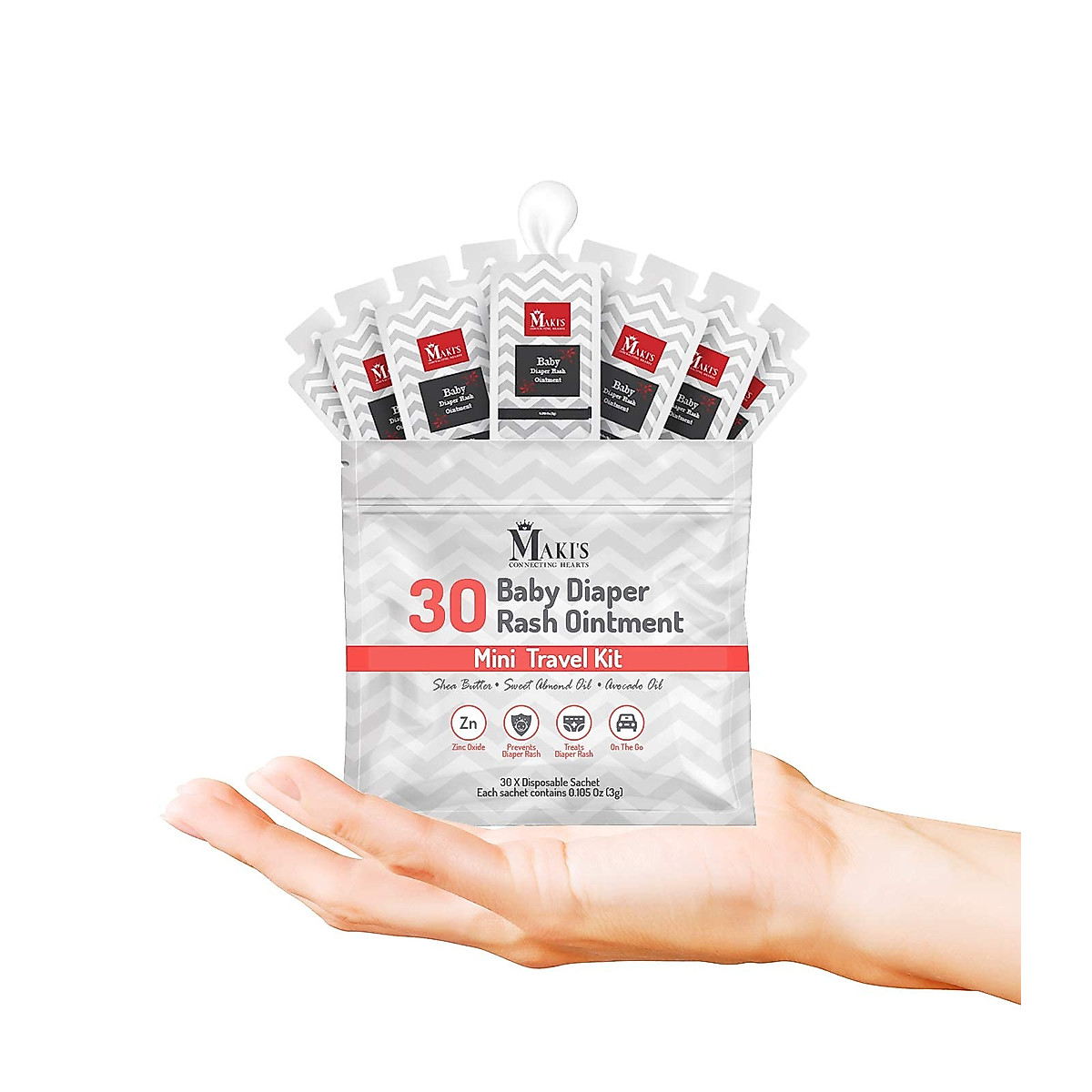 Maki’s Baby Diaper Cream - Diaper Rash Ointment For Newborns - Portable Baby Must Haves For Rash Prevention And Treatment - Spill Proof Baby Ointment For Diaper Rashes - Set Of 30 Single Use Baby Rash Cream - .105 oz Per Packets