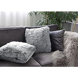 Uhomy 2 Packs Home Decorative Luxury Series Super Soft Faux Fur Throw Pillow Cover Cushion Case for Sofa or Bed Gray Ombre Fluffy Double Side, 18x18 Inch 45x45 Cm