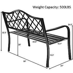 Giantex 50" Patio Garden Bench Loveseats Park Yard Furniture Decor Cast Iron Frame Black (Black Style 1)