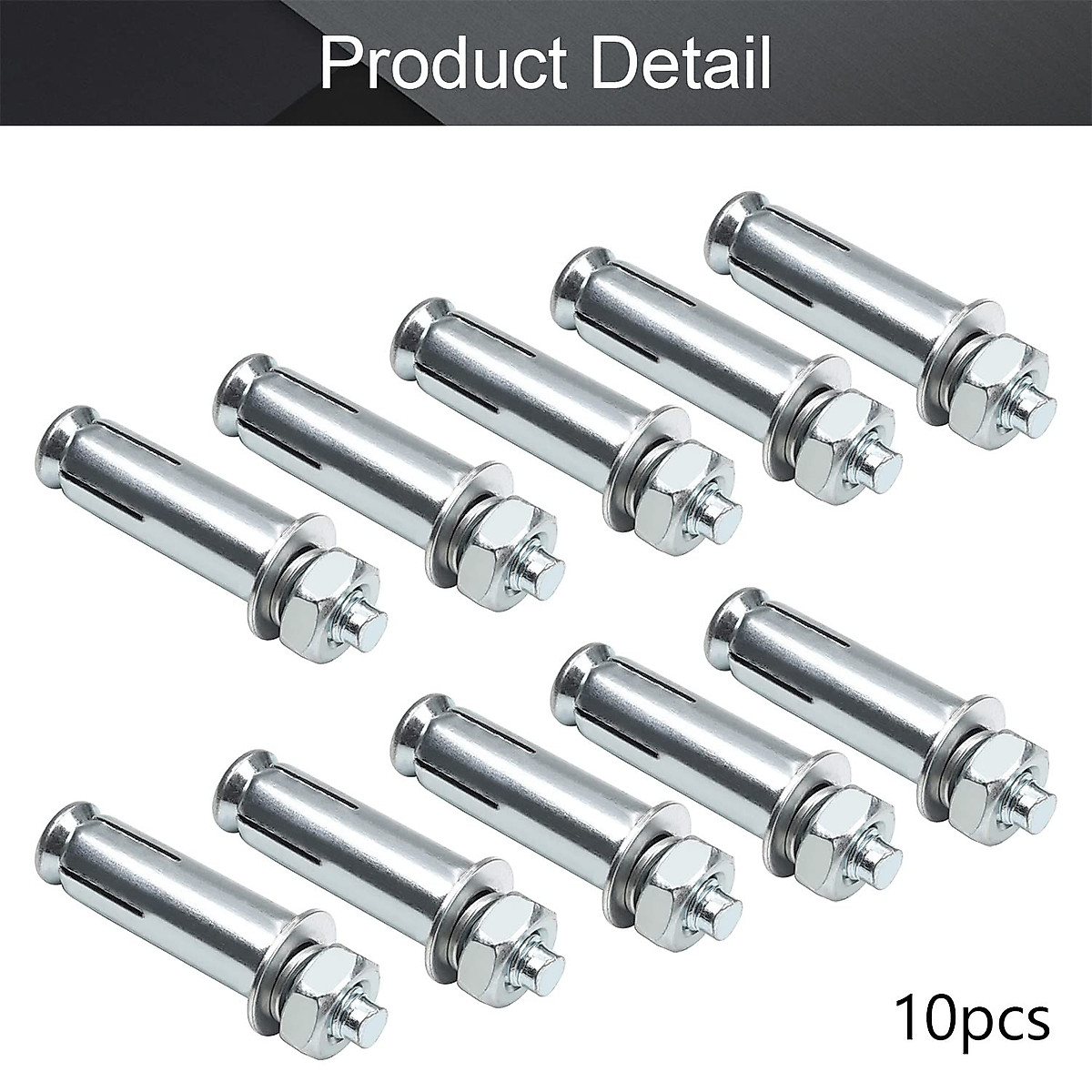 MroMax M8x60mm Zinc Plated Carbon Steel Expansion Bolts Hex Nuts Sleeve Anchor Fastener for Fence Home Installation Air Conditioning 10pcs