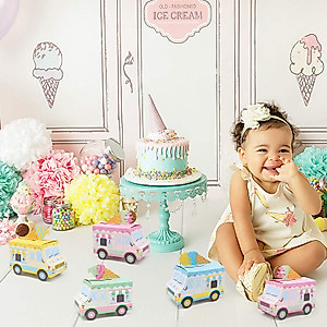 Ice Cream Party Favor Boxes Ice Cream Truck Shape Treat Boxes for Summer Goodie Candy Boxes Sprinkles Themed Baby Shower Kids Birthday Party Centerpieces Table Decor Supplies Set of 12