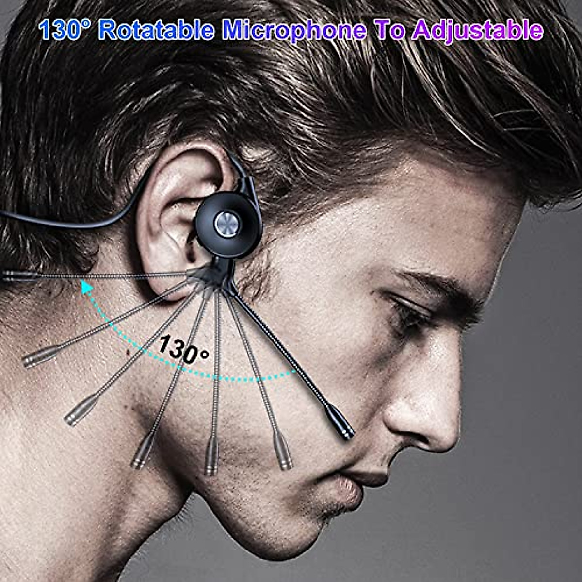 Bone Conduction Headphones Bluetooth with Noise Cancelling Mic Open-Ear Lightweight Wireless Computer Headset with Microphone for Office Home Business Commercial Use Online Teaching Learning