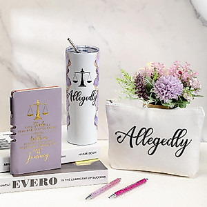 Domensi 6 Pcs Funny Allegedly Lawyer Gifts Judge Gift Lawyer Appreciation Day Gift 20 oz Marble Sign Tumbler Makeup Bag Notepad Ballpoints for Law Paralegal School College Teacher(Purple)