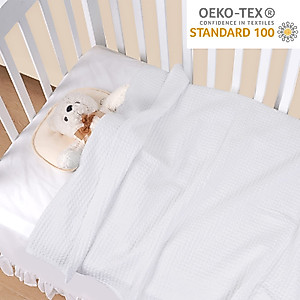 PHF 100% Cotton Baby Waffle Blankets - Lightweight Washed Soft Breathable Comfortable Swaddling Receiving Sleep Blankets - 30"x 40" Baby Toddler Blanket for Boys and Girls, White