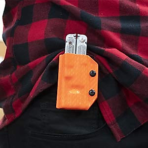 Clip & Carry Kydex Multitool Sheath for LEATHERMAN FREE P2 - Made in USA (Multi-tool not included) EDC Multi Tool Holder Holster Cover (Carbon Fiber Orange)