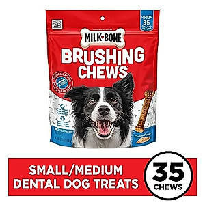 Milk-Bone Original Brushing Chews, 35 Small/Medium Daily Dental Dog Treats Scrubbing Action Helps Clean Teeth