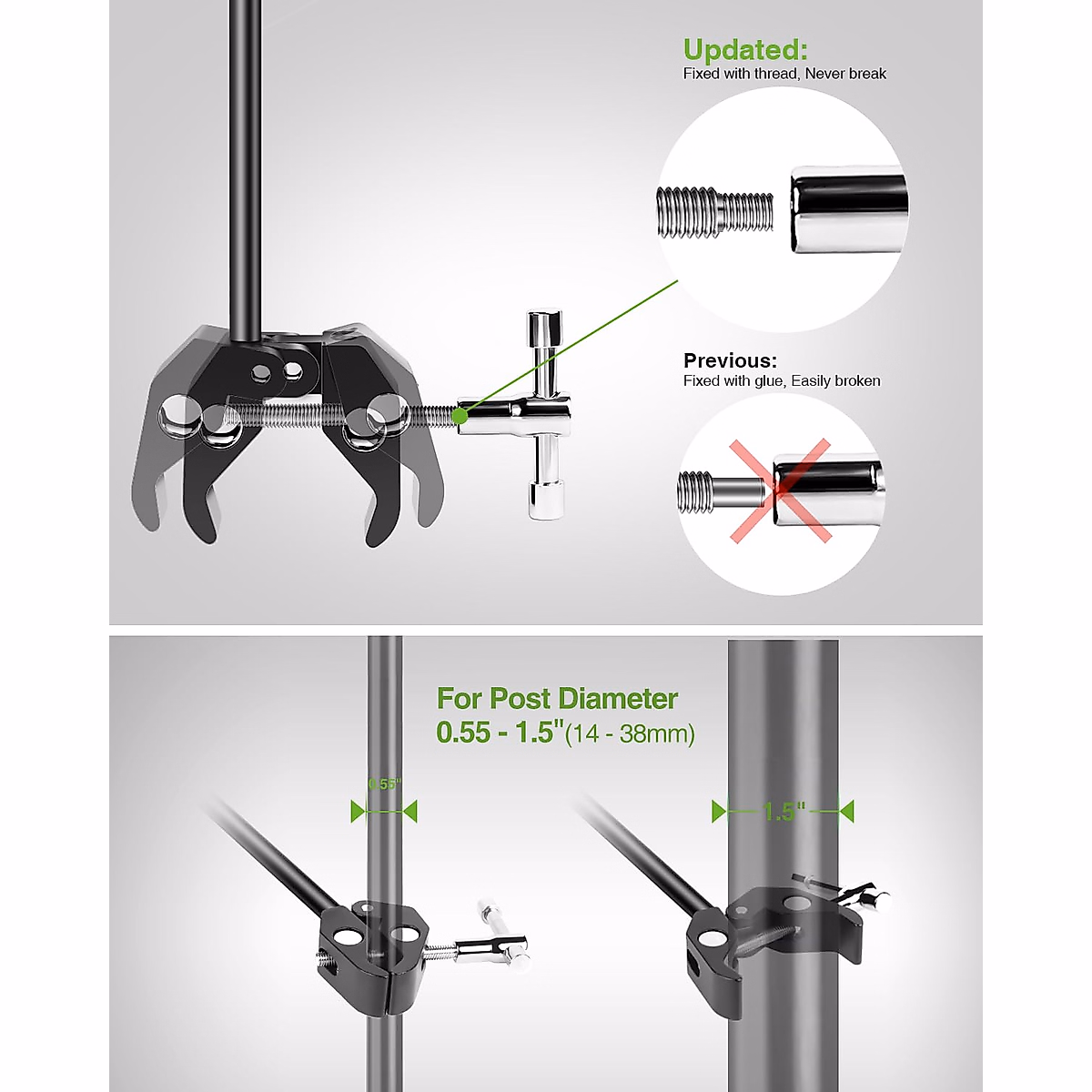 elitehood Newest Aluminum iPad Holder for Mic Stand, Side Mount iPad Music Stand Holder for Microphone, 360° Swivel Tilt Adjustable Mic Stand Tablet Holder for iPad, iPhone and More 4-13in Tablet