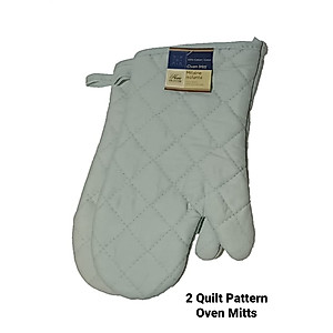 Home Collection Quilted Oven Mitts and Potholder Set Sage Green 4 Piece, Oven Mitts: 7 in x 13 in, Potholders: 7 in x 7 in