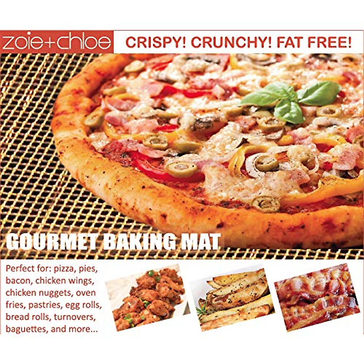 Zoie + Chloe Crispy Crunchy Cooker Baking Mat - Pizza Fries Bacon Nuggets Egg Rolls Tater Tots & More