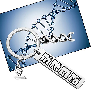 CHOROY Chemistry Teacher Keychain Gift Microscope DNA Keychain Science Teacher Jewelry Laboratory Gift Periodic Table Gift (Chemistry Teacher Keychain)