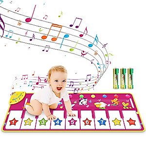RenFox Musical Piano Mat, Toddlers Music Floor Keyboard Blanket Dance Mat with 8 Different Animal Sounds, Early Learning Educational Toys Gift for 1 2 3 4 Years Old Baby Boy Girl (Batteries Included)