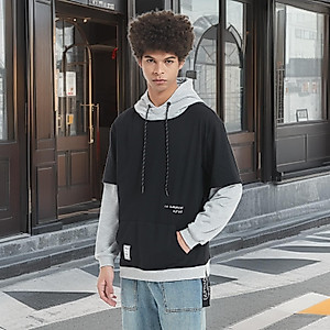 GURUNVANI Contrast Color Pullover Hoodie Mens Patchwork Hoodies Men，10W107GREY，Large