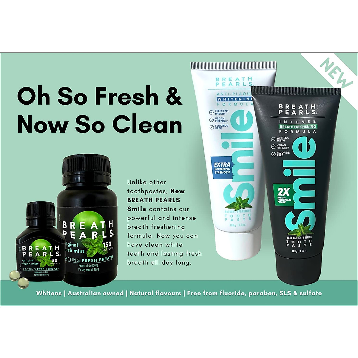 Smile Fresh Breath Natural Fluoride Free Spearmint Whitening Toothpaste Vegan Friendly Extra Strength SLS and Paraben Free