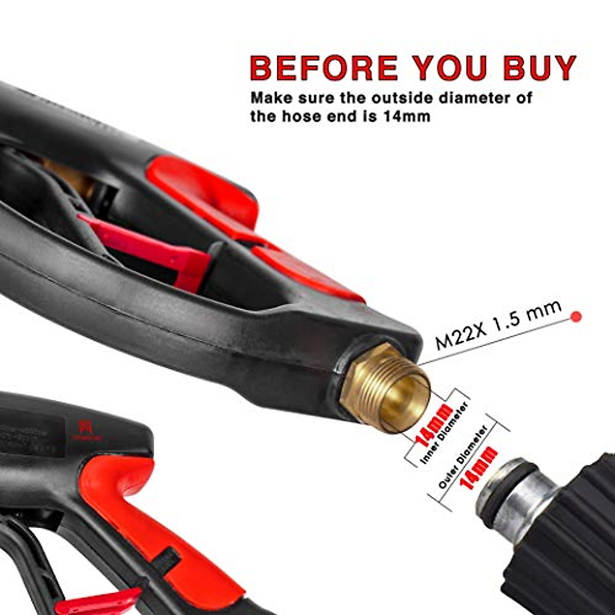 PROWESSPRO Pressure Washer Gun with Pressure Washer Wand Extension Replacement and 5 Nozzle Spray Tips, Power Washer Gun with M22 14mm and M22 15mm Fitting, 40 Inch Adjustable Length (21 Inch)