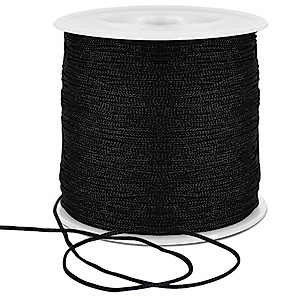 TONIFUL 1mm x 100 Yards Black Nylon Cord Satin String for Bracelet Jewelry Making Rattail Macrame Waxed Trim Cord Necklace Bulk Beading Thread Kumihimo Chinese Knot Craft