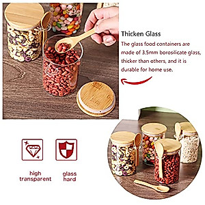 CZFWin Glass Jars with Bamboo Lids and Wooden Spoons Set of 4, Coffee Tea Sugar Container Set for Loose Tea Canister Storage, Overnight Oats Containers with Scoop for Seasoning, Coffee, Yogurt
