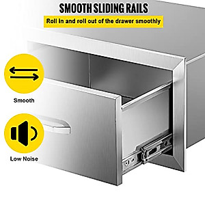 Mophorn 30" W x 10" H x 20" D Horizontal Double Access Stainless Steel with Handle BBQ Island Drawers for Outdoor Kitchens or Patio Grill Station, 30W x 10H x 20D Inch