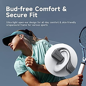 truefree Sports Earphones F1 Open-Ear Bluetooth Headphones with ENC Noise-Cancellation Mic Air Conduction Wireless Headset for Workouts and Running, 11 Hours of Music, with Headband (Black & Grey)