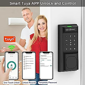 Secustone Smart Lock - Fingerprint Door Lock - Keyless Entry Door Lock - Smart Deadbolt Lock for Front Door with 2 Backup Keys, Door Lock with Keypad - 5 in 1 Auto Lock - Black