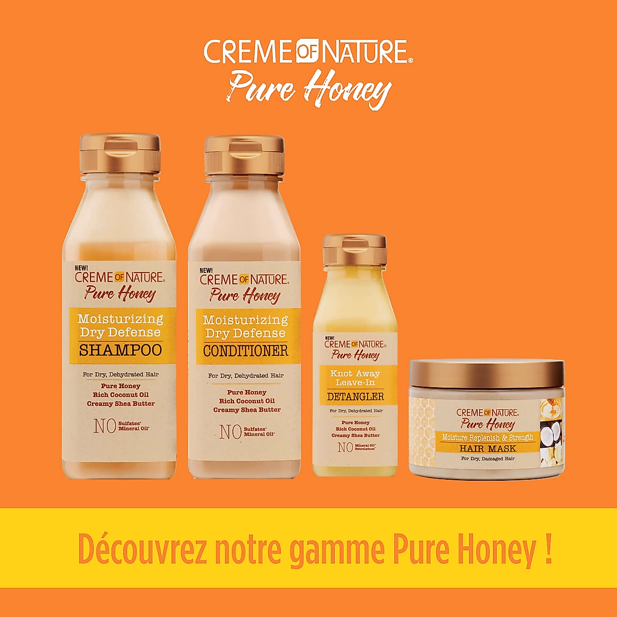 Hair Mask by Creme of Nature, Pure Honey, Coconut Oil and Shea Butter Formula, Moisture Replenish & Strength, 11.5 Oz