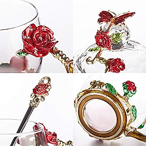 BTaT- Tea Cups with Lids, Pack of 2, Glass Tea Cup, Fancy Tea Cups, Gifts for Women, Tea Mugs for Women, Flower Tea Cup, Blown Glass, Tea Cup Gift, TeaCup, Tea Sets for Women