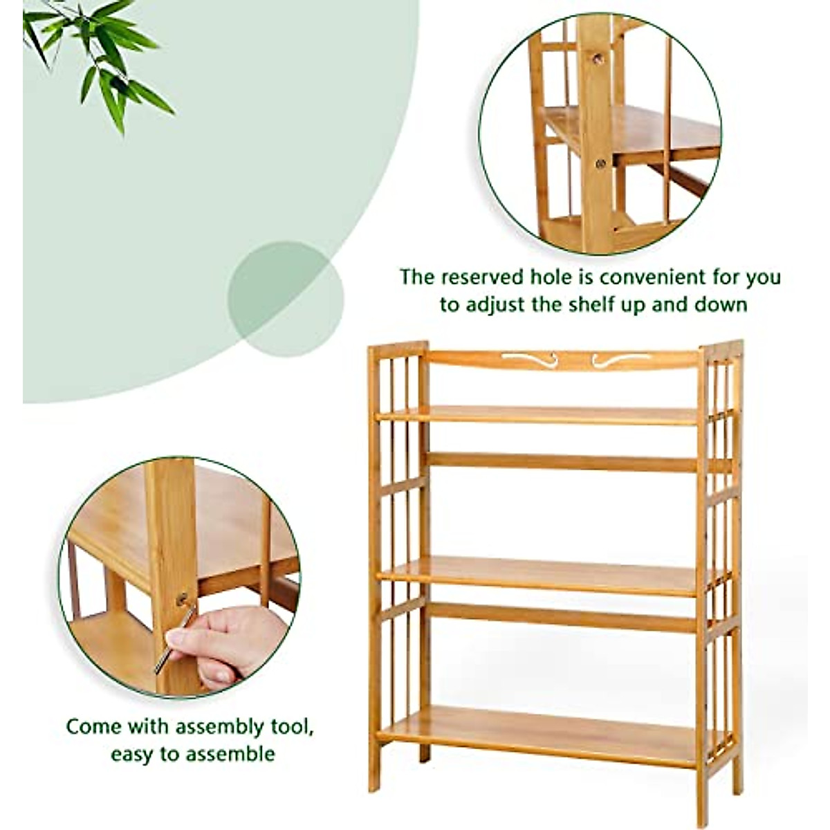 C&AHOME Bamboo Shelf, 3-Tier Bookshelf Bookcase, Free-Standing Storage Shelf, Plant Flower Stand, Max Load 35LBS Per Shelf, Utility Shelf Rack for Living Room Bathroom Kitchen Home Natural