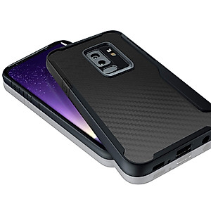 Carbon Fiber Pattern Slim Case Compatible with Samsung Galaxy S9 Plus, Shockproof 10ft. Drop Tested, Wireless Charging Compatible - Black